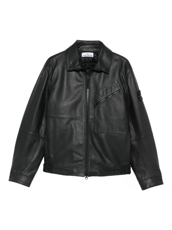 Stone Island Panelled Zip-Fastening Leather Jacket In Black - 34