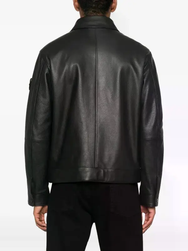 Stone Island Panelled Zip-Fastening Leather Jacket In Black - 34