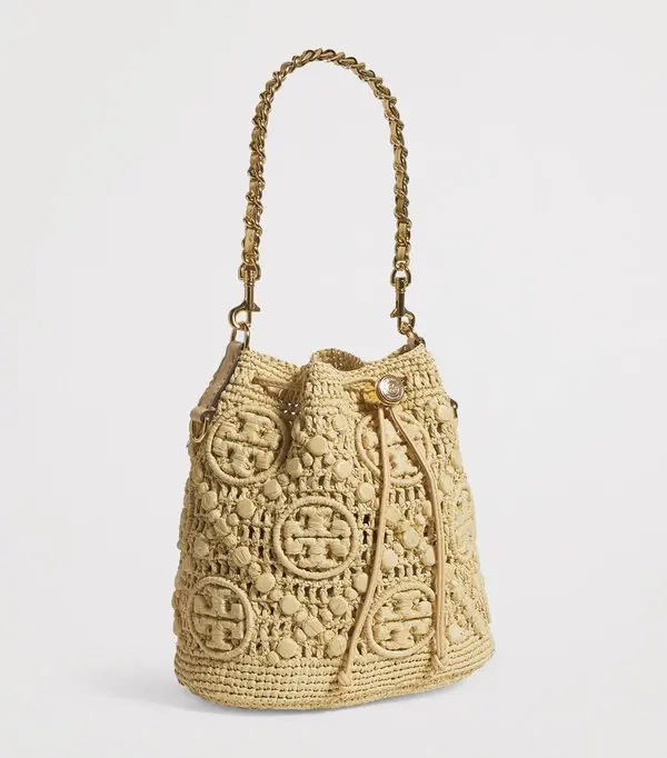 Tory Burch Raffia Monogram Bucket Bag