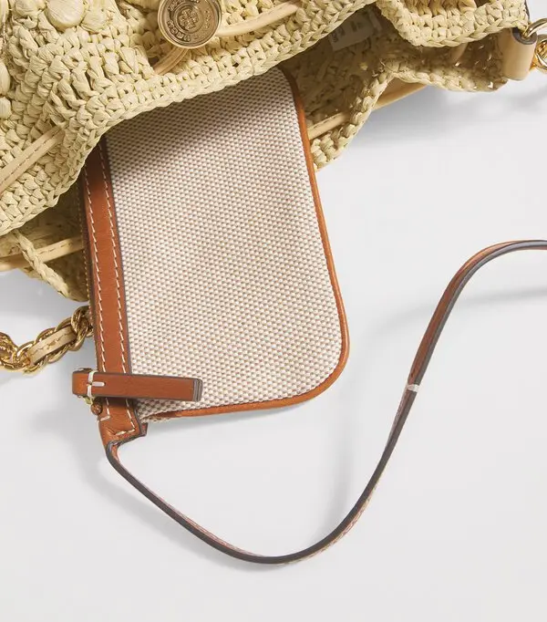 Tory Burch Raffia Monogram Bucket Bag