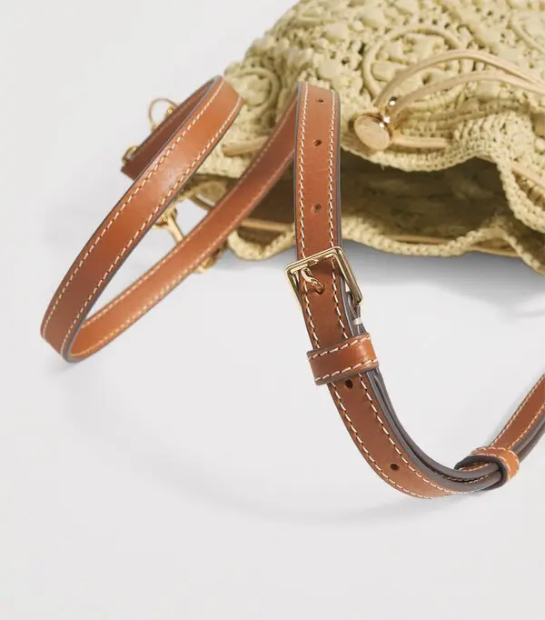 Tory Burch Raffia Monogram Bucket Bag