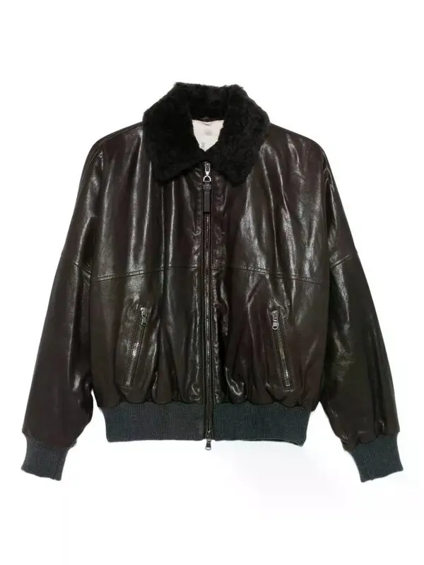 Brunello Cucinelli Shearling-collar Leather Jacket