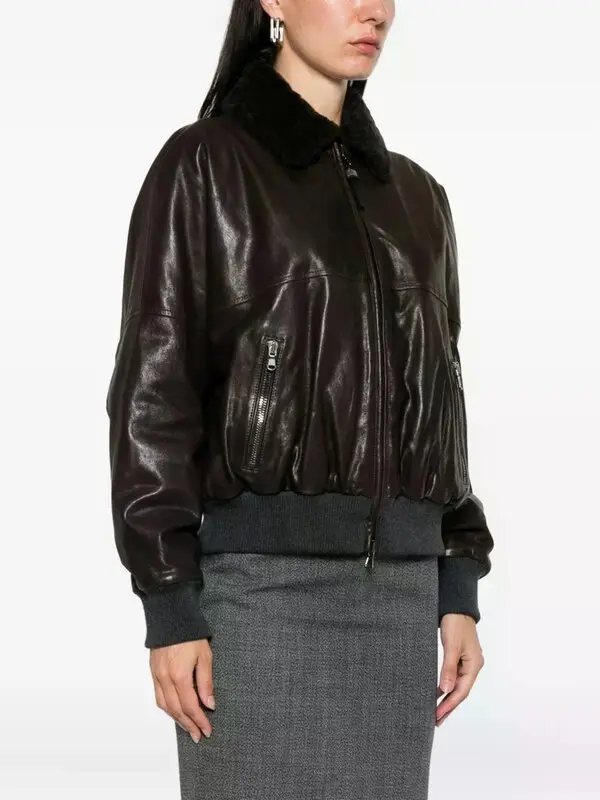 Brunello Cucinelli Shearling-collar Leather Jacket