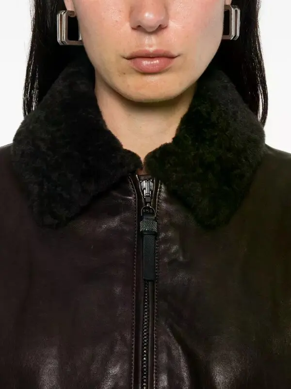Brunello Cucinelli Shearling-collar Leather Jacket