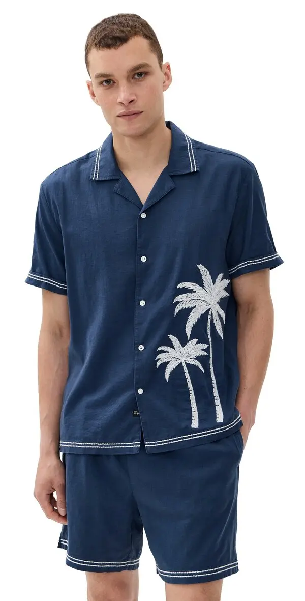 Rails Gibson Palm Embroidery Shirt - Navy White Palm