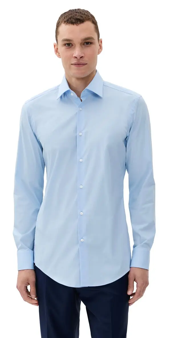 BOSS Slim Fit Easy Iron Cotton Poplin Dress Shirt - Light Pastel Blue