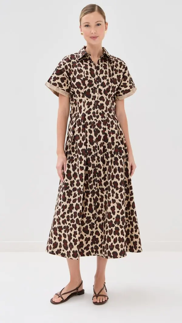 LE BOP Roberta -print Midi Shirt Dress - Leopard