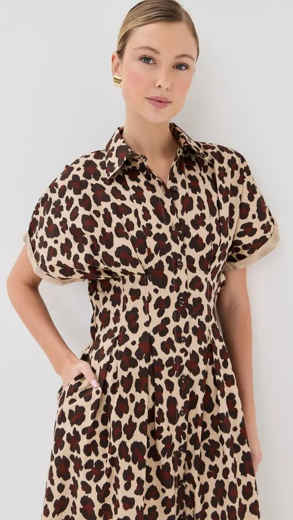 LE BOP Roberta -print Midi Shirt Dress - Leopard