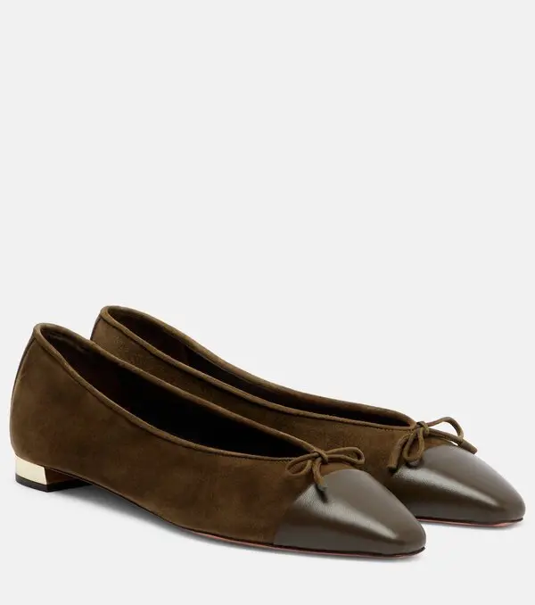 AQUAZZURA Gioia Suede And Leather Ballet Flats - Brown