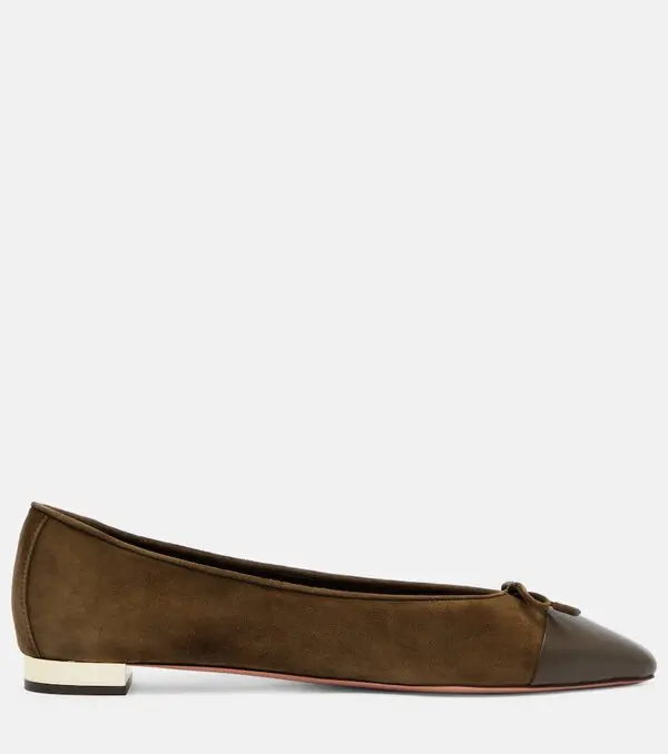 AQUAZZURA Gioia Suede And Leather Ballet Flats - Brown