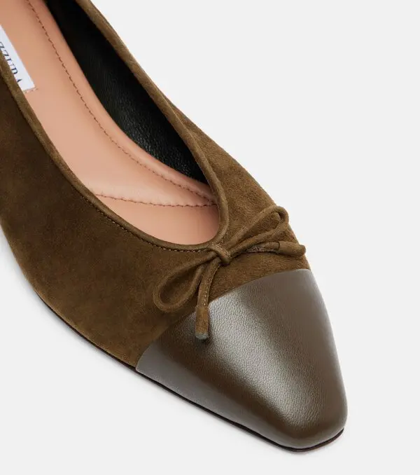 AQUAZZURA Gioia Suede And Leather Ballet Flats - Brown