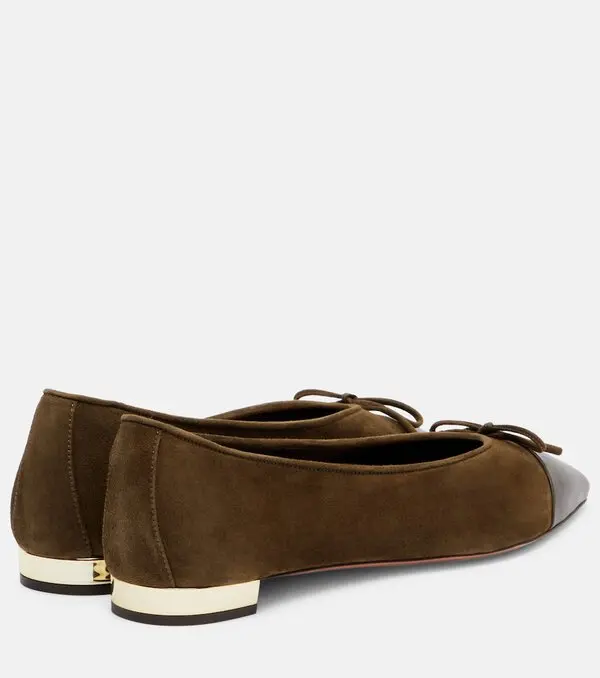 AQUAZZURA Gioia Suede And Leather Ballet Flats - Brown