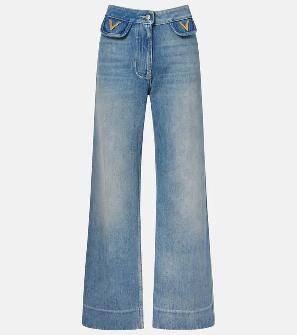Valentino Garavani Vgold Mid-rise Wide-leg Jeans - Blue
