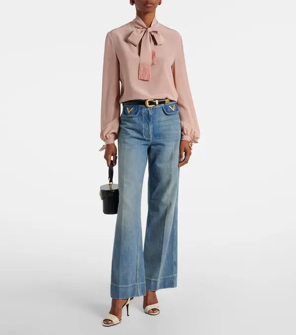Valentino Garavani Vgold Mid-rise Wide-leg Jeans - Blue