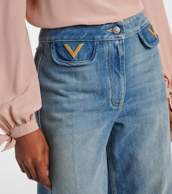 Valentino Garavani Vgold Mid-rise Wide-leg Jeans - Blue