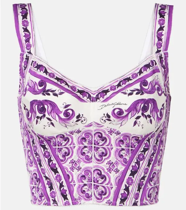 Dolce & Gabbana Majolica Silk-blend Bustier Top - Purple