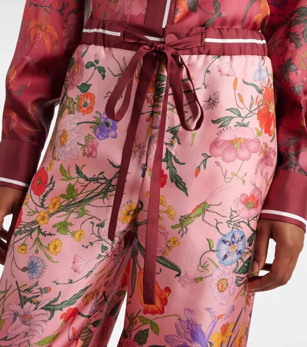 Gucci Floral Silk Wide-leg Pants