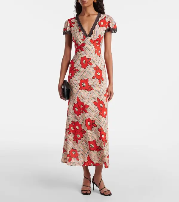 Rixo Clarice Floral Midi Dress - Multicoloured - 30% Off | Editorialist