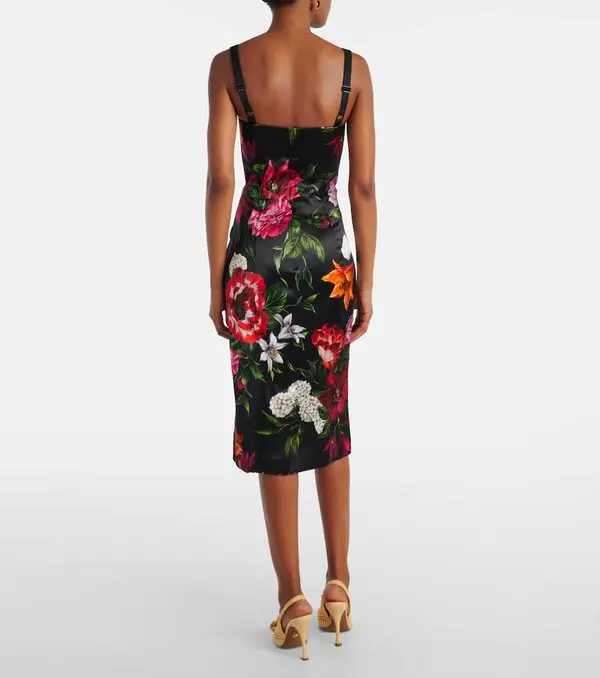 Dolce & Gabbana Floral Satin Midi Dress - Black