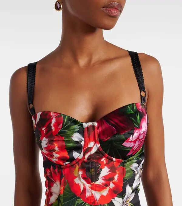 Dolce & Gabbana Floral Satin Midi Dress - Black