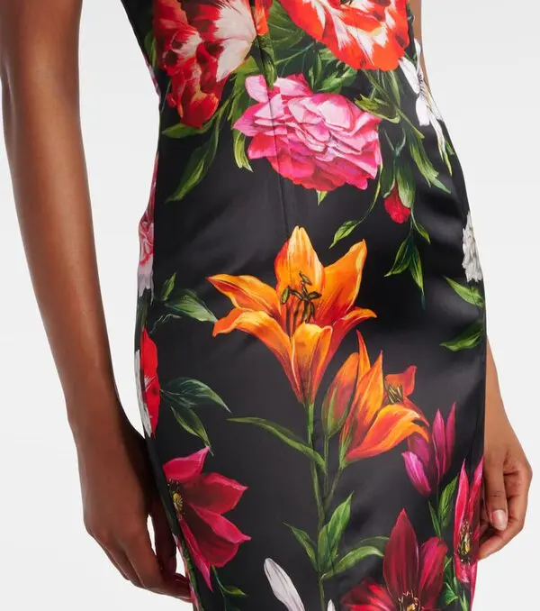 Dolce & Gabbana Floral Satin Midi Dress - Black