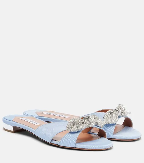 AQUAZZURA Very Bow Tie Embellished Flats - Blue