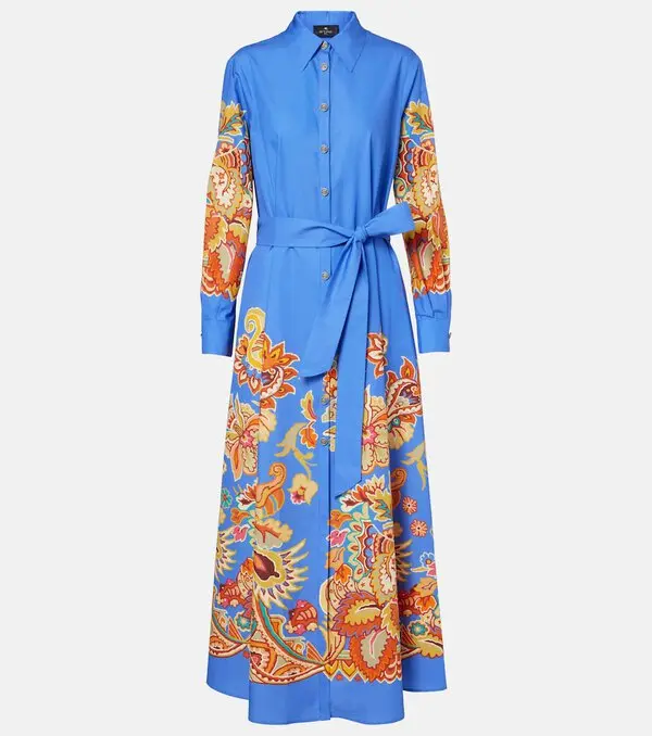 Etro Belted Paisley Cotton Maxi Dress