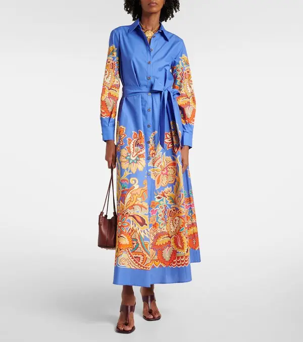 Etro Belted Paisley Cotton Maxi Dress