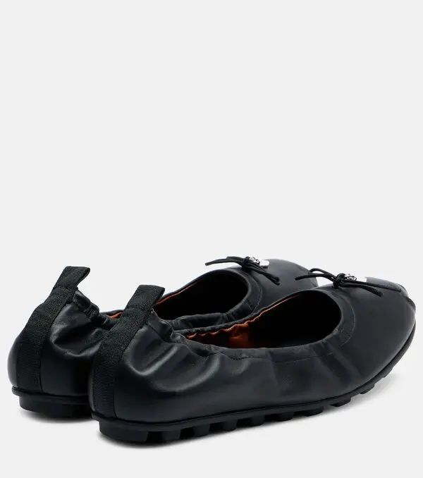 Hogan Olympia Leather Ballerina Flats - Black