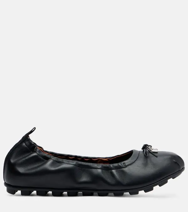 Hogan Olympia Leather Ballerina Flats - Black