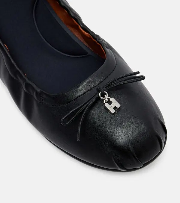 Hogan Olympia Leather Ballerina Flats - Black