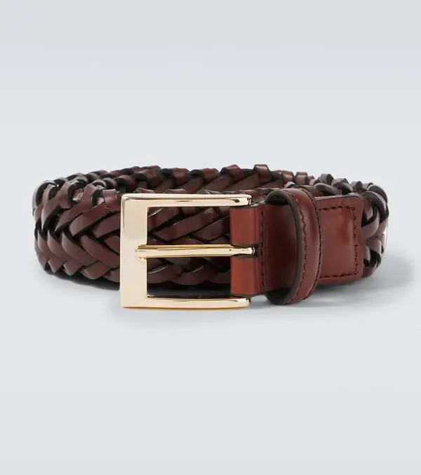 LARDINI Braided Leather Belt - Brown