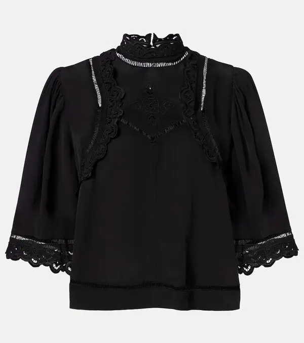 Isabel Marant Étoile Frany Broderie Anglaise Crêpe Top - Black