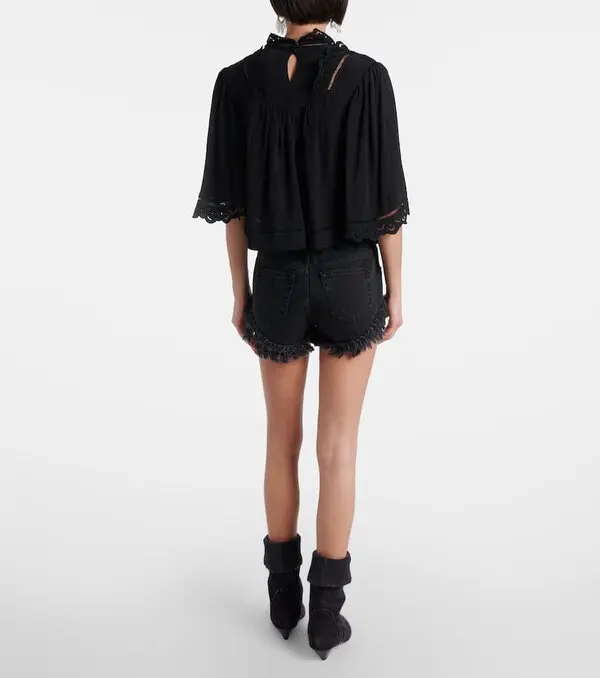 Isabel Marant Étoile Frany Broderie Anglaise Crêpe Top - Black