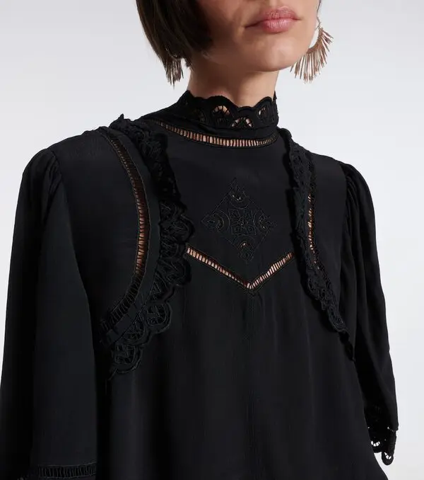 Isabel Marant Étoile Frany Broderie Anglaise Crêpe Top - Black