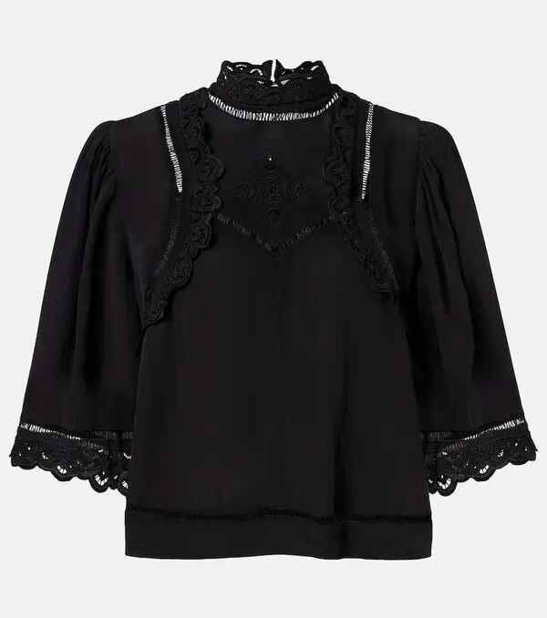 Isabel Marant Étoile Frany Broderie Anglaise Crêpe Top - Black