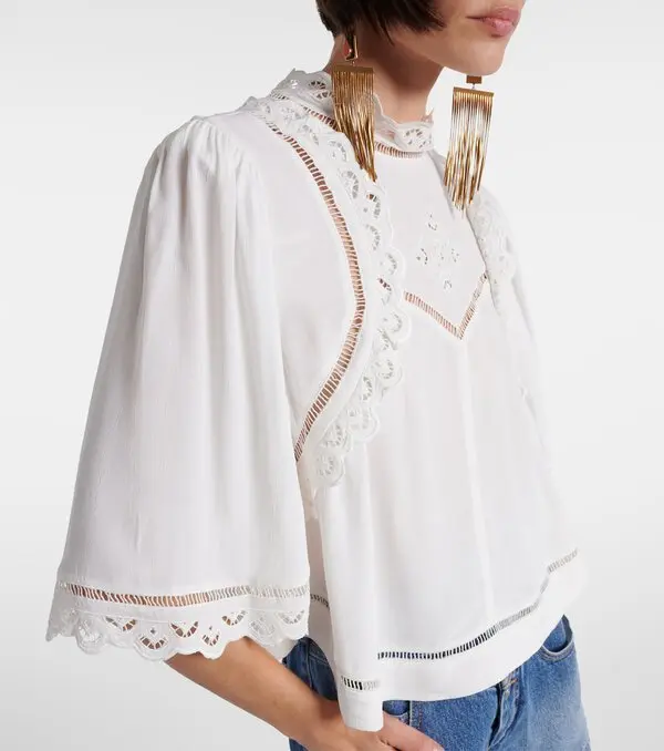 Isabel Marant Étoile Frany Broderie Anglaise Crêpe Top - White