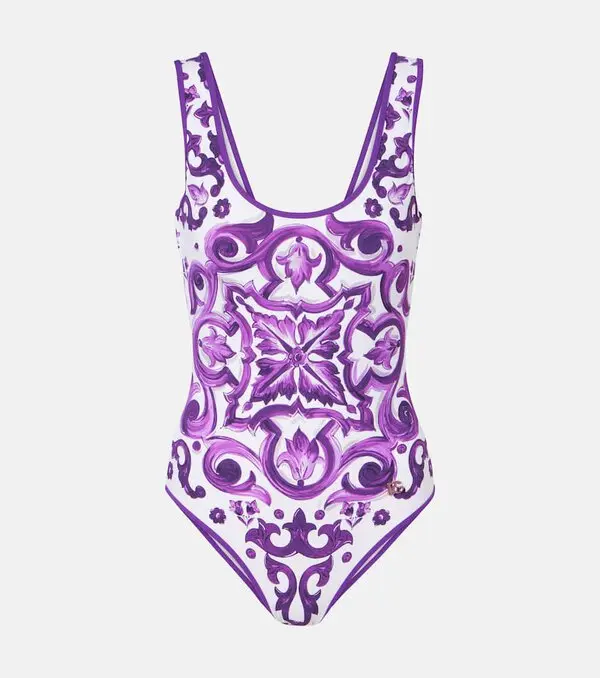 Dolce & Gabbana Majolica Print Swimsuit - White