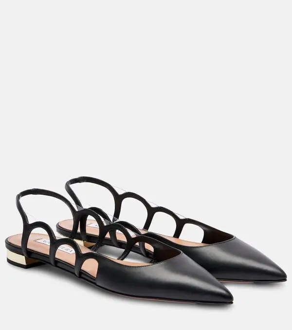 AQUAZZURA Endless Love Leather Slingback Flats - Black