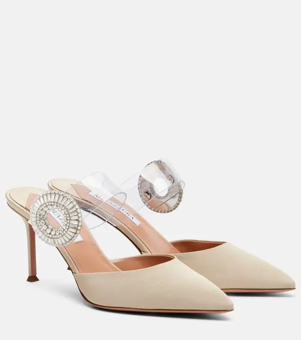 AQUAZZURA Crystal-embellished Pvc Mules - Beige