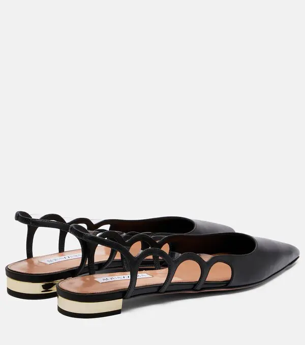 AQUAZZURA Endless Love Leather Slingback Flats - Black