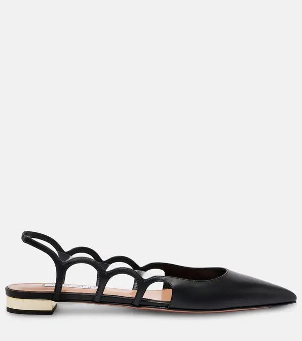 AQUAZZURA Endless Love Leather Slingback Flats - Black