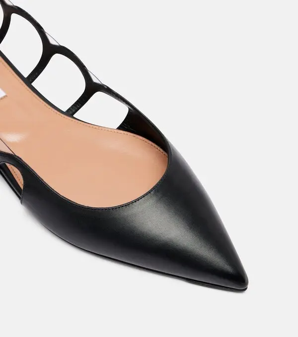 AQUAZZURA Endless Love Leather Slingback Flats - Black