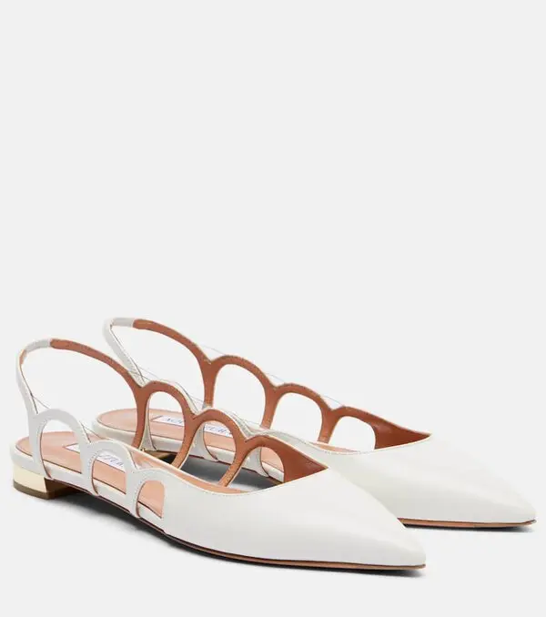 AQUAZZURA Endless Love Leather Slingback Flats - White