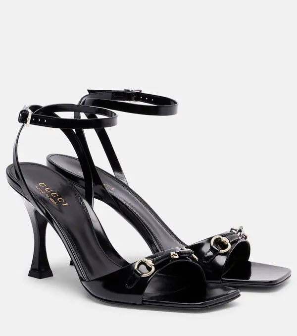 Gucci Selene Horsebit Patent Leather Sandals - Black