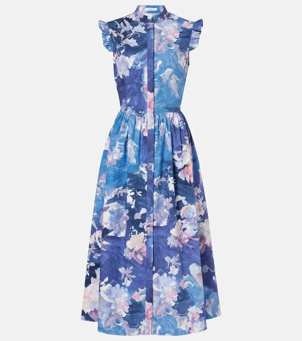 Erdem Flared Floral Midi Dress - Blue