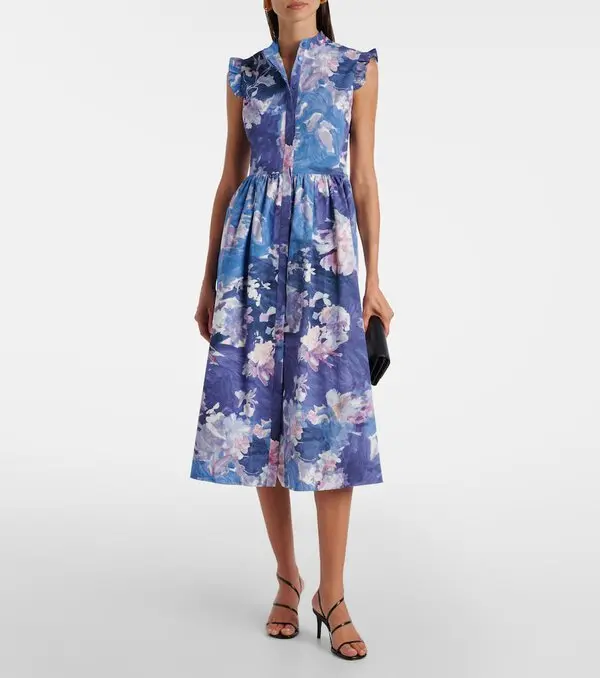 Erdem Flared Floral Midi Dress - Blue