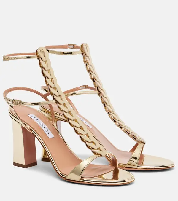 AQUAZZURA Destiny Gladiator 85 Leather Sandals - Gold