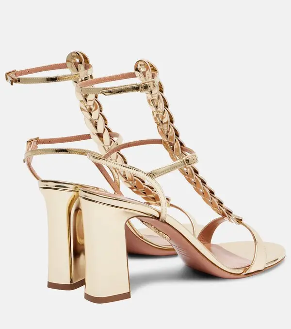 AQUAZZURA Destiny Gladiator 85 Leather Sandals - Gold