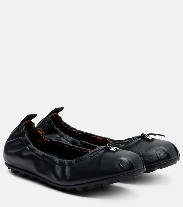 Hogan Olympia Leather Ballerina Flats - Black